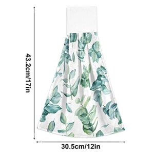 Green Eucalyptus Leaf Tropical Plant Hanging Kitchen Towels 2 Pieces Absorbent Tie Towel Dish Cloth Soft Hand Towel Tea Bar Towels for Bathroom Restroom Home Decor