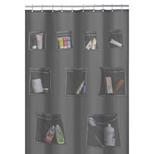 MAYTEX Mesh Pockets PEVA Shower Curtain and Bath Organizer with 9 Storage Pockets, Grey, 70 x 72 Inches