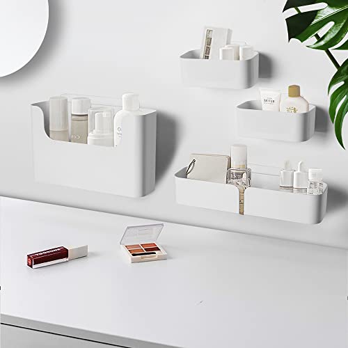 AntDesign Adhesive Shelf Wall Mounted Shelf, Stick on Shelf,Non-Drilling Adhesive Bathroom Organizer, Stick on Shelf for Home Decor/Kitchen/Bathroom Storage (White)