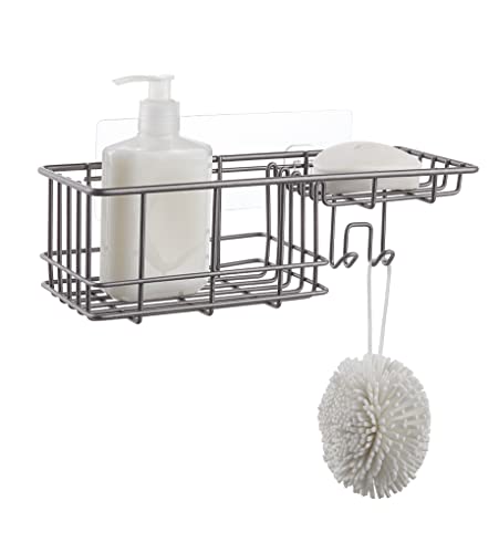 SunnyPoint Classic Wall Mounted Shower Caddy Organizer Basket Shelf With Removable Adhesive Hook. No Drilling Needed (Gunmetal, Standard)