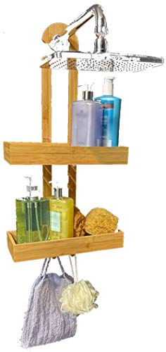 Shower Rack Bathroom Shower Organizer | Bamboo Hanging Shower Caddy | Shower Organizers | Shower Holder for Shampoo and Soap | Over The Shower Head Rust Proof Shower Storage Hanging | Shower Holder