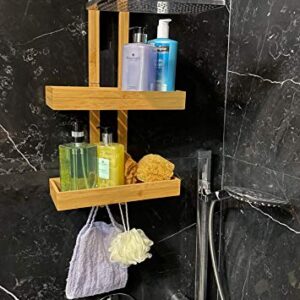 Shower Rack Bathroom Shower Organizer | Bamboo Hanging Shower Caddy | Shower Organizers | Shower Holder for Shampoo and Soap | Over The Shower Head Rust Proof Shower Storage Hanging | Shower Holder