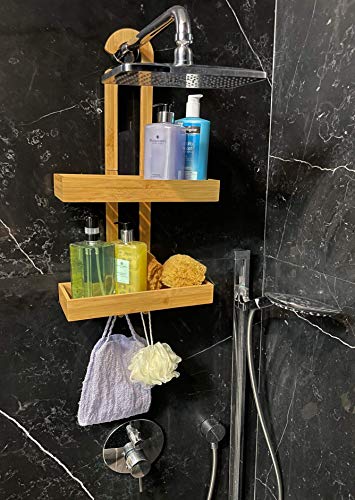 Shower Rack Bathroom Shower Organizer | Bamboo Hanging Shower Caddy | Shower Organizers | Shower Holder for Shampoo and Soap | Over The Shower Head Rust Proof Shower Storage Hanging | Shower Holder