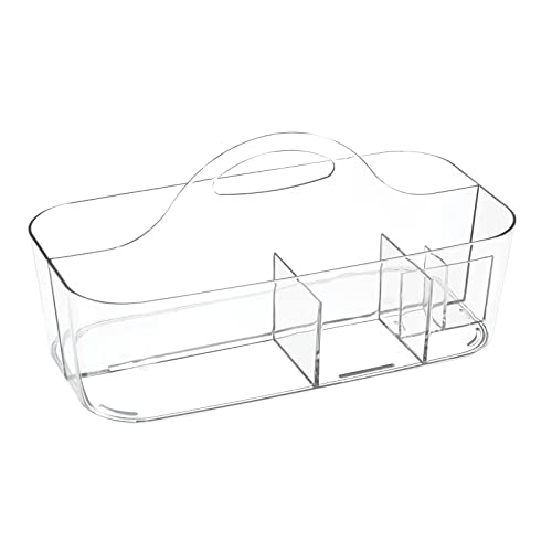 mDesign Plastic Divided Shower Organizer Basket Caddy Tote with Handle - Storage for Bathroom or Dorm - Holds Hand Soap, Shampoo, Sponges, Scrubs, and Body Wash - Lumiere Collection - Clear