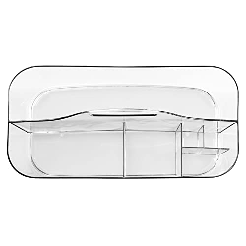 mDesign Plastic Divided Shower Organizer Basket Caddy Tote with Handle - Storage for Bathroom or Dorm - Holds Hand Soap, Shampoo, Sponges, Scrubs, and Body Wash - Lumiere Collection - Clear