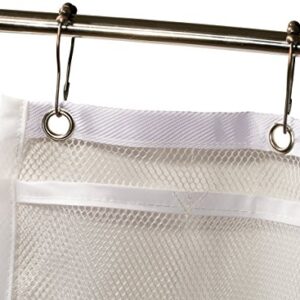 Shower Curtain Bathroom Organizer -9 Pockets- Perfect for Organizing Your Home Bath. Organize Your Toiletries and kid’s Toys in Nine Durable Deep Mesh Pockets. Hang on Existing Shower Curtain Rings.