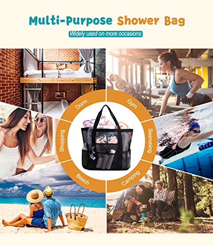 Alidor Large Capacity Mesh Shower Caddy Portable for College Dorm Room Essentials, 9-Pockets, Hanging Shower Tote Bag for Bathroom, Swimming, Beach, Fitness, Gym