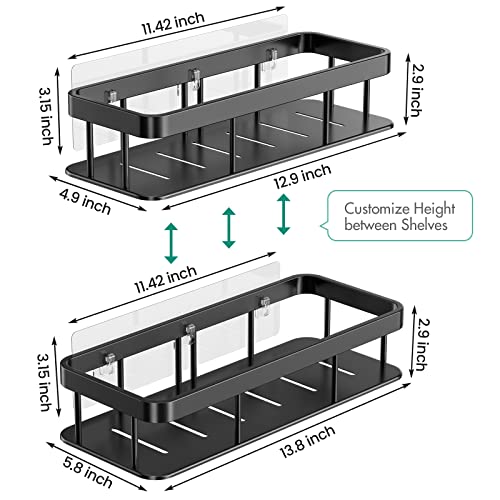 Eleulife Shower Caddy Shelf Basket, 2 Pack Shower Organizer No Drilling Adhesive Shower Storage Shelves Rack for Bathroom, Kitchen, Toilet, No Drilling, Rustproof (Black)