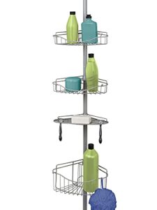 zenna home tension pole shower caddy, 3 basket shelves with soap tray, adjustable, 60 to 97 inch, satin nickel