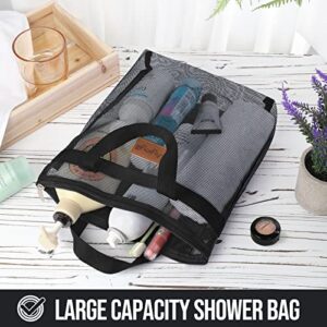 KPX Shower Caddy Mesh Tote Bag, Mesh Shower Bag, Quick Dry Toiletry Bath Bag Portable, Hanging Bath Organizer for College Dorm,Beach, Gym, Swimming, Yoga and Travel (1pcs, Black)