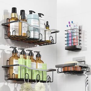 harnidipa 4-pack shower caddy, shower organizer shelf, adhesive bathroom organizer, inside shower rack holder, bathroom decor organization storage accessories, home essentials gadgets (black)