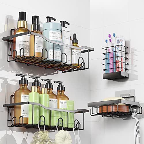 Harnidipa 4-Pack Shower Caddy, Shower Organizer Shelf, Adhesive Bathroom Organizer, Inside Shower Rack Holder, Bathroom Decor Organization Storage Accessories, Home Essentials Gadgets (Black)