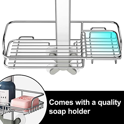 Thideewiz Hanging Shower Caddy over Shower Head Aluminum Alloy Rustproof with Built-in Soap Holder, Bathroom Shower Shelf Organizer Storage Rack Shampoo Holder with Movable 2 Hooks, 3 Tier