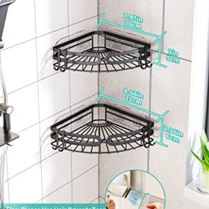 HapiRm 2 Pack Corner Shower Caddy with 4 Removable Hooks, No Drilling Shower Organizer Corner with Adhesives, Stainless Steel Shower Shelf for Bathroom, Kitchen and Bedroom-Black