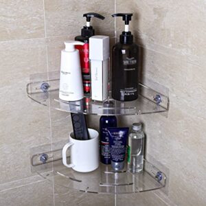 jinshveg acrylic corner shower caddy 2 packs, shower caddy shelf, clear bathroom organizer shelf storage wall mounted, adhesive no drilling for bathroom, toilet, kitchen and dorm