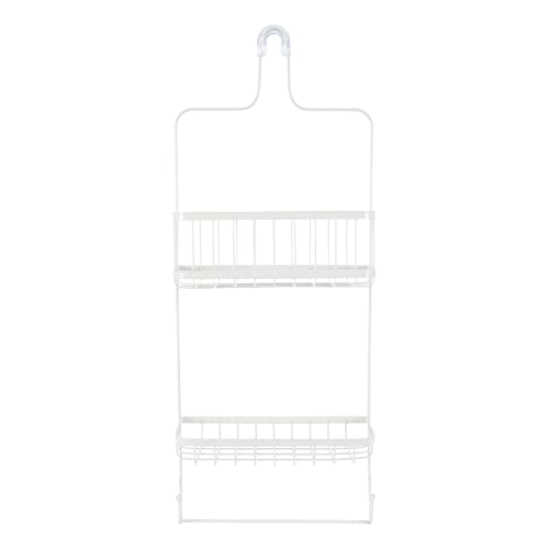 Better Living Products 13213 ASTRA 2 Tier Steel Hanging Bathroom Shower Caddy Organizer with Hooks for Storing Accessories and Toiletries