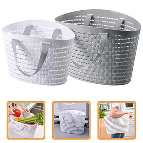 iplusmile 2pcs Plastic Organizer Storage Baskets with Handles Shower Caddy Bins Shelf Organizers Basket Shopping Tote Grocery Bags Toiletry Bag Bin Box for Bathroom