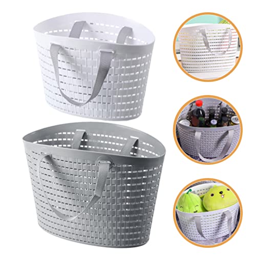 iplusmile 2pcs Plastic Organizer Storage Baskets with Handles Shower Caddy Bins Shelf Organizers Basket Shopping Tote Grocery Bags Toiletry Bag Bin Box for Bathroom