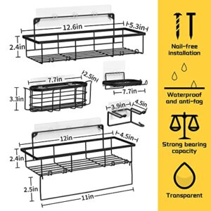 fuxiste Shower Caddy, 6-Pack Shower Shelves Adhesive Shower Organizer No Drilling Large Capacity Rustproof Stainless Steel Bathroom Shower Storage Shower Rack Shower Shelf for Inside Shower(Black)