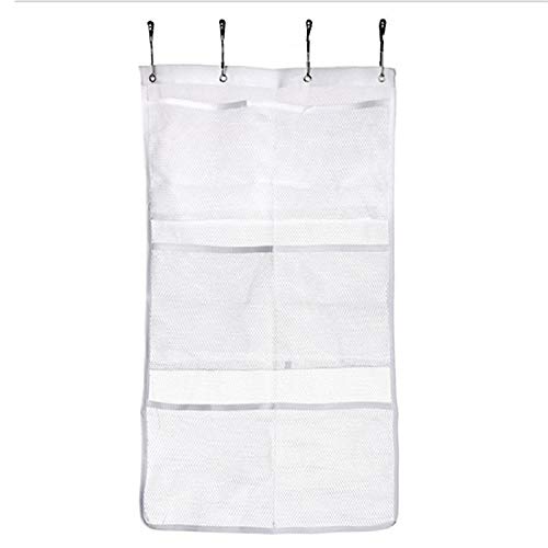 Bonlting 4 Rings Quick Dry Hanging Caddy and Bath Organizer with 6-Pocket, Hang on Shower Curtain, Shower Organizer, Mesh Shower Caddy, Bathroom Accessories, Save Space in Small Bathroom Tub