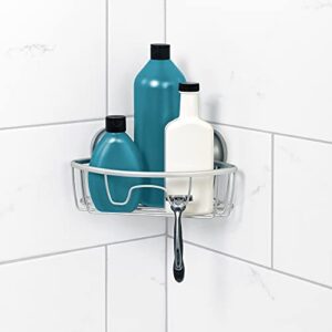 zenna home neverrust powergrip aluminum suction corner basket shower caddy, 1-shelf