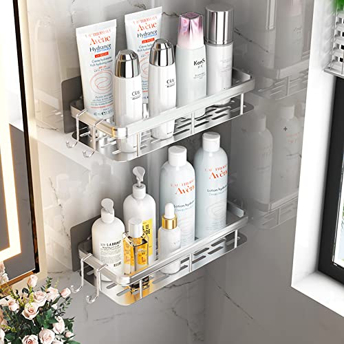 DIBALIYI Shower Storage Shelves, Adhesive Shower Caddy, Shower Organizer No Drilling 2-Pack, Stainless Steel Bathroom Shelf, Shower Rack for Inside Shower Wall (Silver)