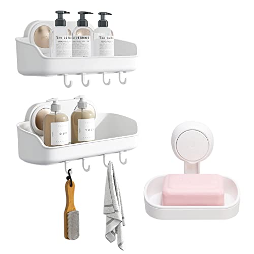 TAILI Suction Cup Soap Dish Holder & Shower Caddy 2 Pack Bathroom Oragnizer Shelves for Shower, Removable Drill-Free Plastic Bathroom Accessories