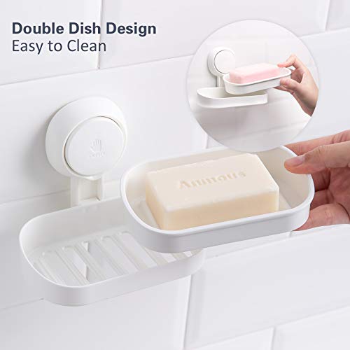 TAILI Suction Cup Soap Dish Holder & Shower Caddy 2 Pack Bathroom Oragnizer Shelves for Shower, Removable Drill-Free Plastic Bathroom Accessories