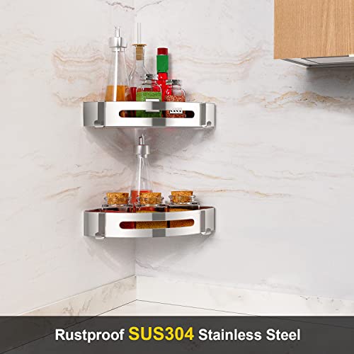 Corner Shower Caddy 2 Pack Shower Organizer Rustproof Stainless Steel No Drilling Wall Mounted Shower Caddy with Hooks for Bathroom Shower Dorm Toilet Kitchen (Adhesive)