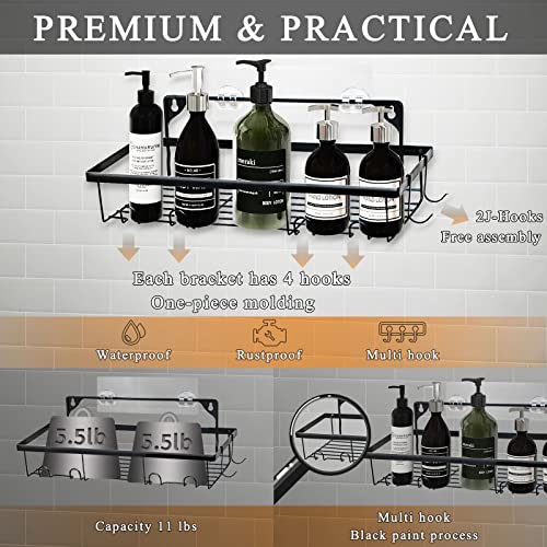 6 Pack Shower Caddy, Bathroom Shower Organizer with 2 Soap Dishes & 2 Sponge Holders, No Drilling Adhesive Shower Shelves with J Hooks, Wall-Mounted Shower Shelf for Inside Shower & Kitchen