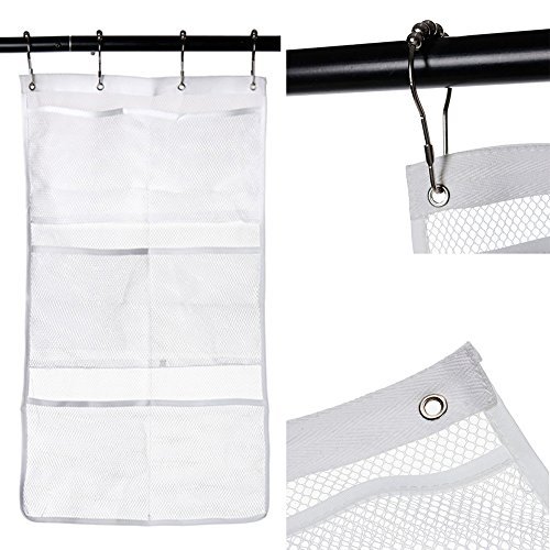 Olibay Hanging Mesh Pockets Shower Organizer with 6-Pocket, 4 Rings, Can Hold 340oz/1000ml Shampoo