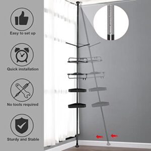 Shower Caddy Corner Organizer for Bathroom,Caddy Shelves cirner Storage Bathtub Shampoo Holder Rack with rustproof Tension Pole 4-Tier Adjustable Stand on Floor Black