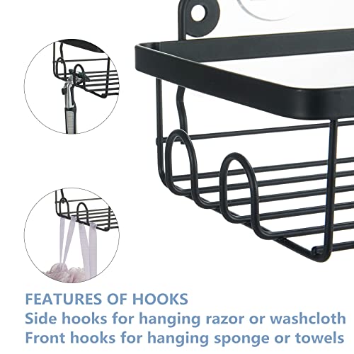 FouCortty Shower Caddy Basket Shelf Organizer with Soap Dishes,Bathroom Storage Rack,Adhesive No Drilling Wall Mounted Shower Kitchen Storage Accessories, SUS304 Stainless Steel - 4 Pack (Black)