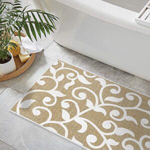 SUSSEXHOME Floral Design 3 Piece Bathroom Rugs Set - Non-Slip Ultra Thin Bath Rugs for Bathroom Floor - Washable Cotton Bathroom Mats Set