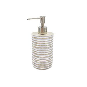 DKNY Bathroom Accessories Set 3 Pieces Striped Bath Countertop Accessory - Toothbrush Holder, Soap Dispenser, Vanity Tray, Beige White