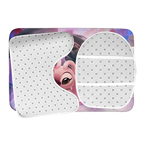 Stitch and Angel Bath Mat 3 Piece Set Anti-Skid Bathroom Carpet Set Soft Pads Bath Mat + Contour Pads + Toilet Lid Cover, Absorbent Carpet Bath and Mat Anti-Slip Pads Set