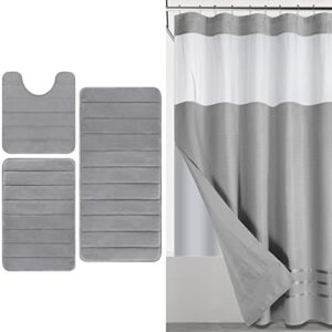 yimobra memory foam bath mat set & yimobra waffle weave shower curtain set with snap-in fabric liner, heavyweight fabric with 12 hooks