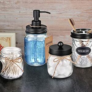 Amolliar 4pcs& 4pcs Black Mason Jar Bathroom Accessories Set -2 Lotion Soap Dispenser &2 Qtip Holder(Regular Mouth) &2 Cotton Swab Holder (Wide Mouth)&2 Toothbrush Holder-Rustic Farmhouse Decor