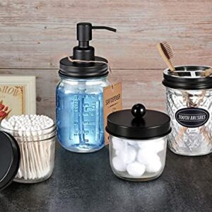 Amolliar 4pcs& 4pcs Black Mason Jar Bathroom Accessories Set -2 Lotion Soap Dispenser &2 Qtip Holder(Regular Mouth) &2 Cotton Swab Holder (Wide Mouth)&2 Toothbrush Holder-Rustic Farmhouse Decor