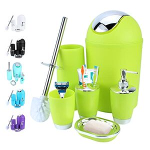 6 piece bathroom accessories set, plastic bath ensemble bath set lotion bottles toothbrush holder tooth mug soap dish toilet brush trash can decorative bath accessory kit, green