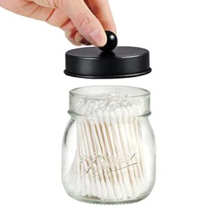 SheeChung Apothecary Jars Set,Mason Jar Decor Bathroom Vanity Storage Organizer Canister,Premium Glass Qtip Holder Dispenser for Cotton Swabs,Ball-Stainless Steel Lid (Black, 2-Pack)