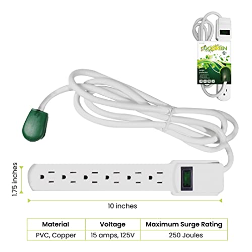 Go Green Power GG-16106MS Surge Protector, 6 FT, White, 6 FT & Command Poster Strips, Damage Free Hanging Poster Hangers, 64 White Command Adhesive Strips