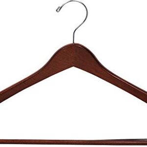 The Great American Hanger Company Curved Wood Suit Hanger w/Locking Bar, Box of 100 17 Inch Hangers w/Walnut Finish & Chrome Swivel Hook & Notches for Shirt Dress or Pants