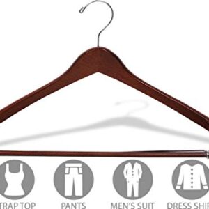 The Great American Hanger Company Curved Wood Suit Hanger w/Locking Bar, Box of 100 17 Inch Hangers w/Walnut Finish & Chrome Swivel Hook & Notches for Shirt Dress or Pants