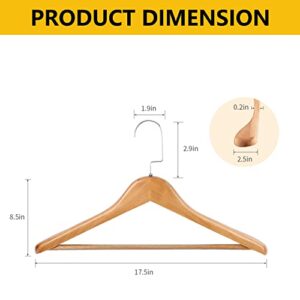 Wooden Hangers Wide Shoulder Wood Hangers 10 Pack Coat Hangers Suit Hangers with Non Slip Pant Bar Smooth Finish 360° Swivel Hook Solid Wood Hangers for Dress, Jacket, Sweater, Pants, Suit