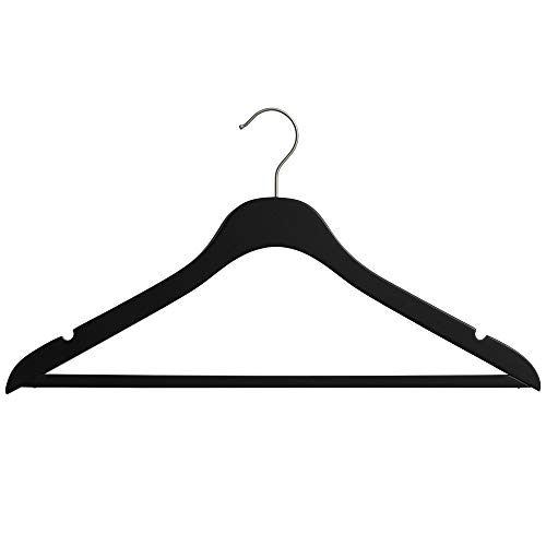 NAHANCO SL70817WB20 17" Slim Line Space Saving Wooden Suit Hanger with Pant Bar (Pack of 20) Black Rubberized