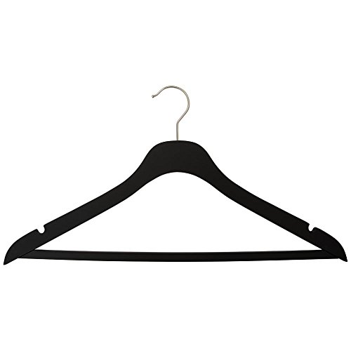 NAHANCO SL70817WB20 17" Slim Line Space Saving Wooden Suit Hanger with Pant Bar (Pack of 20) Black Rubberized