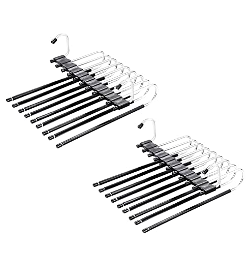 DIFENLUN Trouser Rack,2 Pack,5 Layer Multifunctional Trouser Rack,Space-Saving Stainless Steel,Non-Slip Design,Suitable for Pants Skirt Scarf,Magic Hangers(Black)