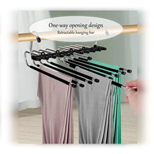 DIFENLUN Trouser Rack,2 Pack,5 Layer Multifunctional Trouser Rack,Space-Saving Stainless Steel,Non-Slip Design,Suitable for Pants Skirt Scarf,Magic Hangers(Black)