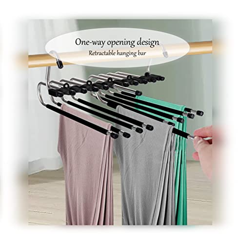 DIFENLUN Trouser Rack,2 Pack,5 Layer Multifunctional Trouser Rack,Space-Saving Stainless Steel,Non-Slip Design,Suitable for Pants Skirt Scarf,Magic Hangers(Black)